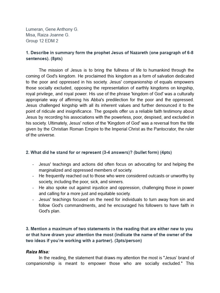 EDM Assignment 1.PDF | PDF | Jesus | Kingship And Kingdom Of God