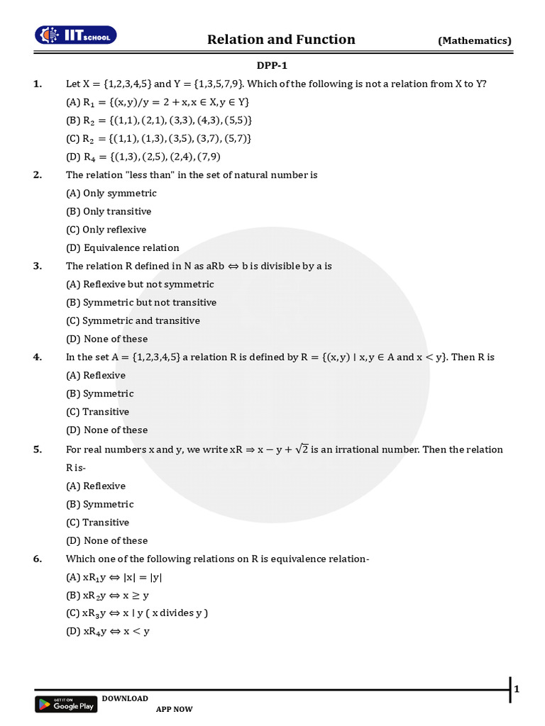 DPP - 01 _ Relation & Function | PDF | Geometry | Mathematical Relations
