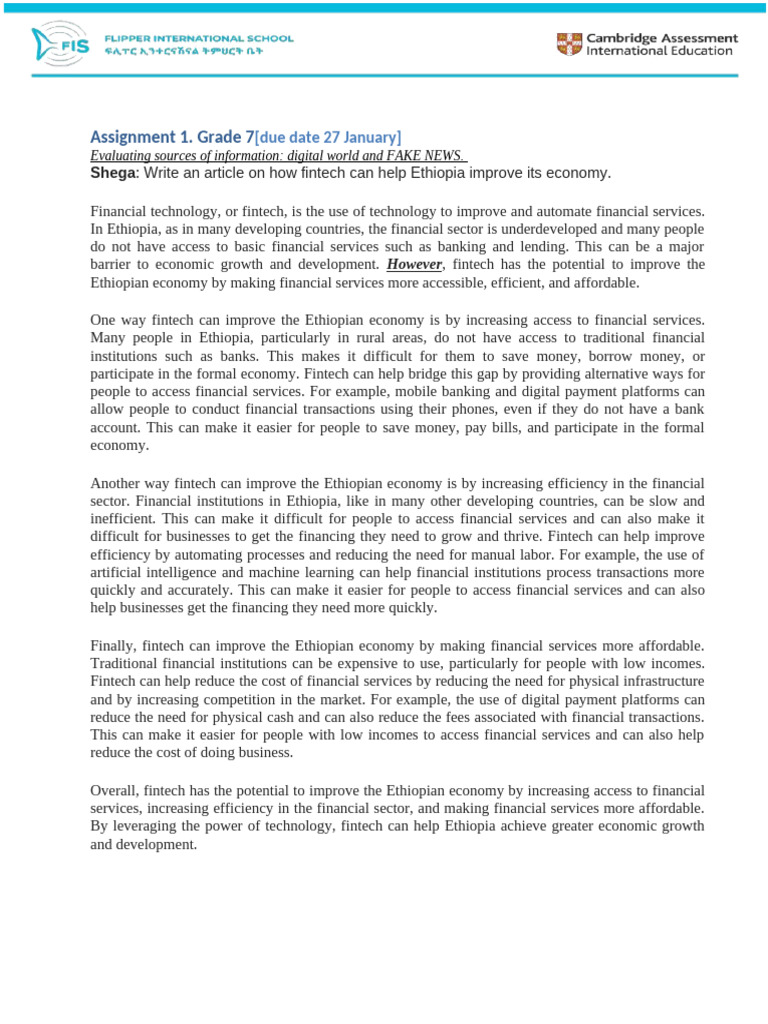 GP Assignment 1-Term 2-G7 | PDF | Banks | Ethiopia