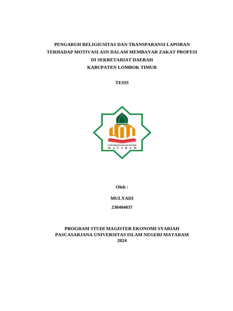 Pengaruh Religiusitas dan Transparansi Zakat | PDF