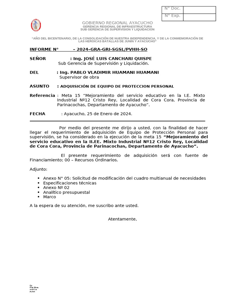 INFORME REQUERIMIENTO DE ADQUISICION DE EPPS | PDF