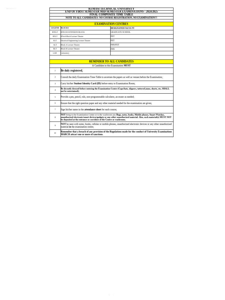 (Regular) Automotive Midsem Exam Timetable 2025 Sem 1 | PDF | Engineering