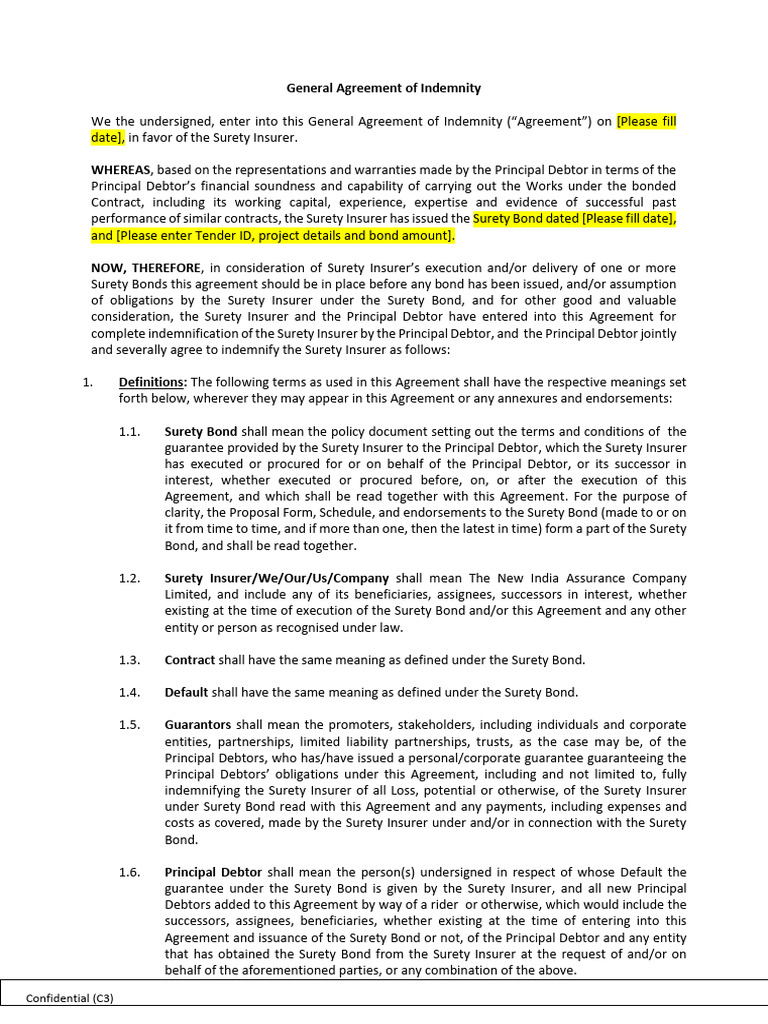 General Agreement of Indemnity A | PDF | Guarantee | Surety