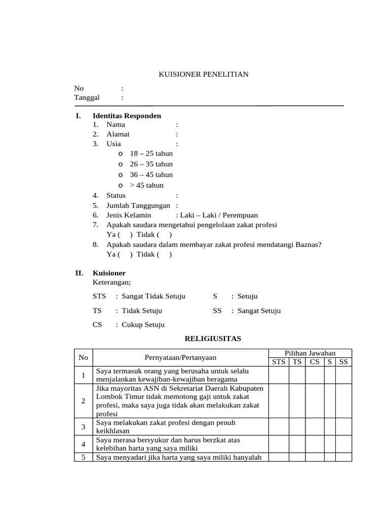 Kuisioner Penelitian 2 | PDF