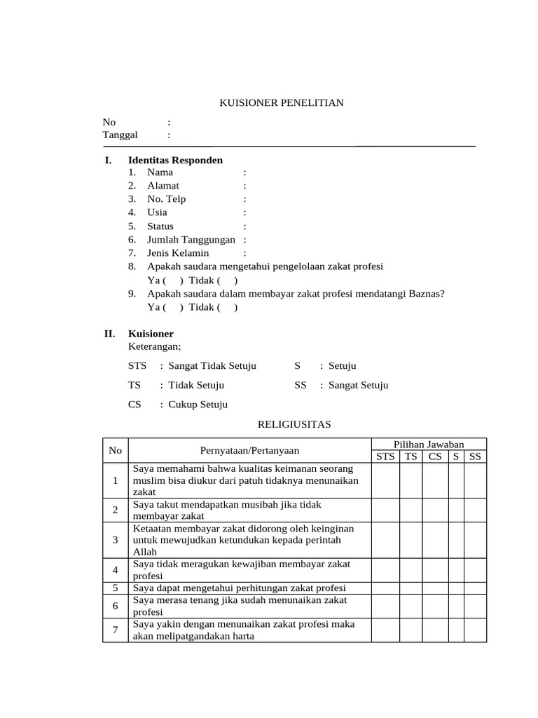 KUISIONER PENELITIAN | PDF