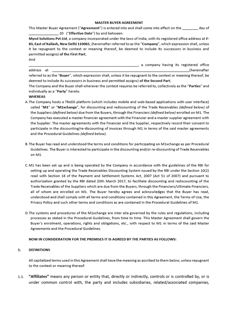 Master Buyer Agreement Overview | PDF | Factoring (Finance) | Indemnity