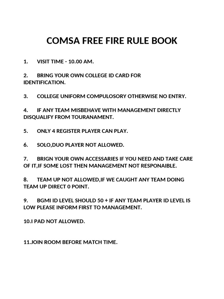 Comsa Ff Rule Book Saturday | PDF