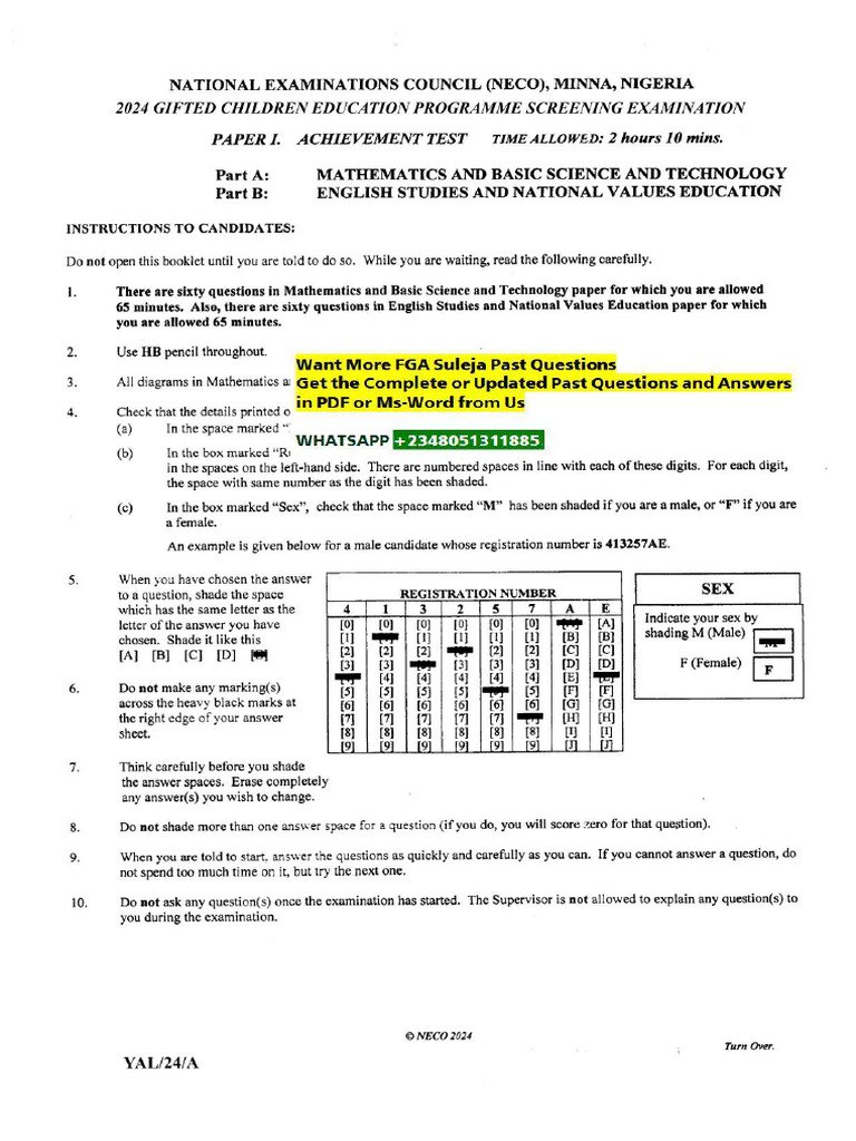 Suleja Academy Gifted Exam Past Questions | PDF | Area