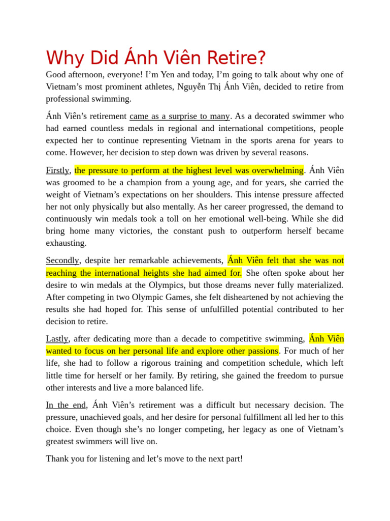 Why Did Ánh Viên Retire | PDF