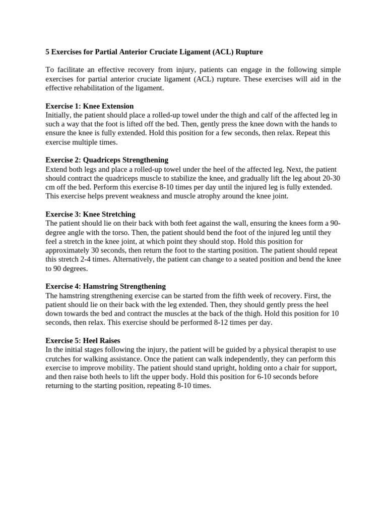 5 Exercises For Partial Anterior Cruciate Ligament (ACL) Rupture | PDF