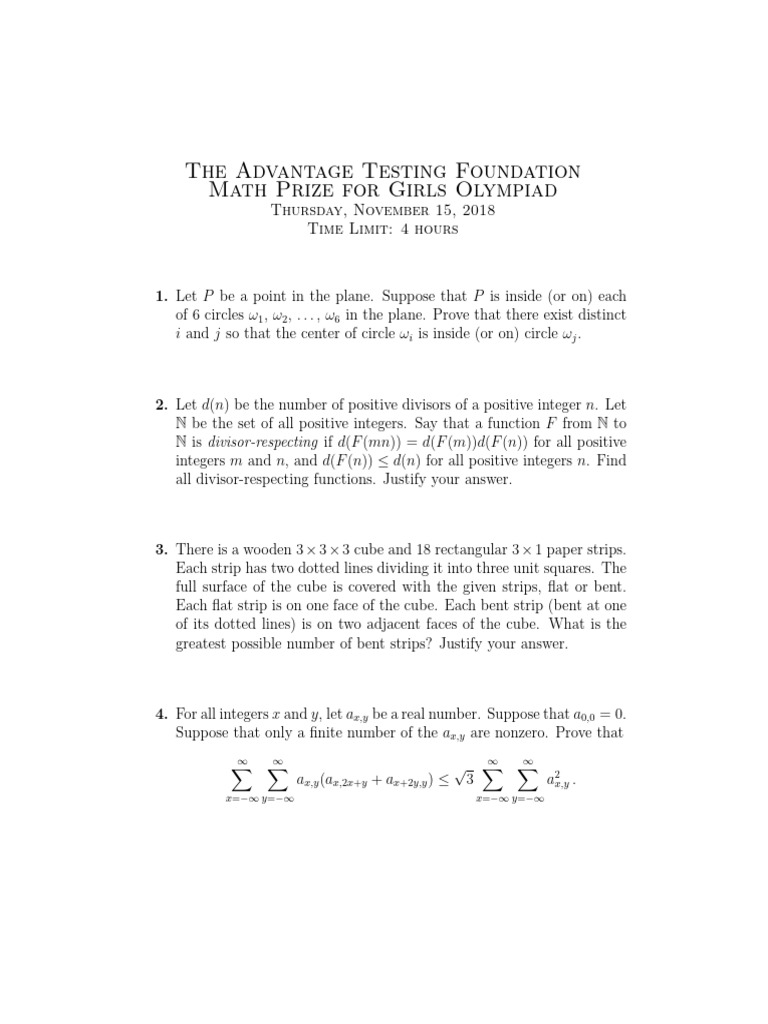 Math Prize for Girls 2018 Problems | PDF