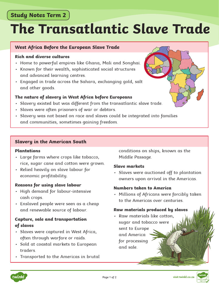 Grade 7 History Study Notes Term 2 The Transatlantic Slave Trade | PDF ...