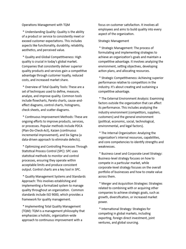 Operations Management With TQM | PDF | Strategic Management | Quality (Business)