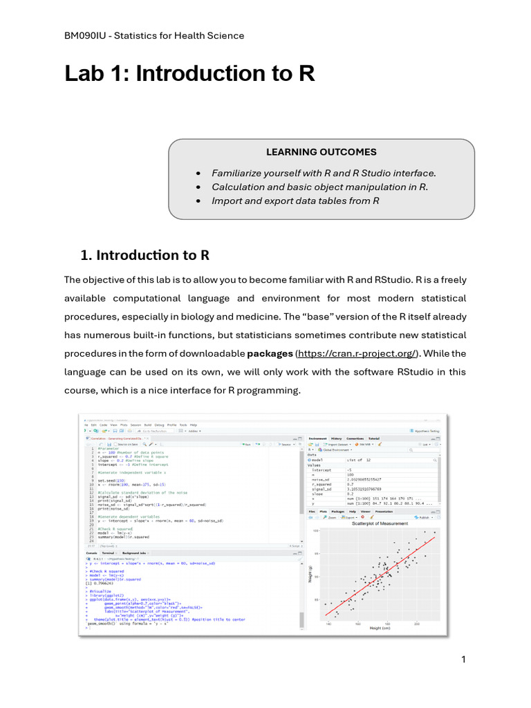 Lab 1 Manual - Introduction to R | PDF | Statistics | Command Line Interface