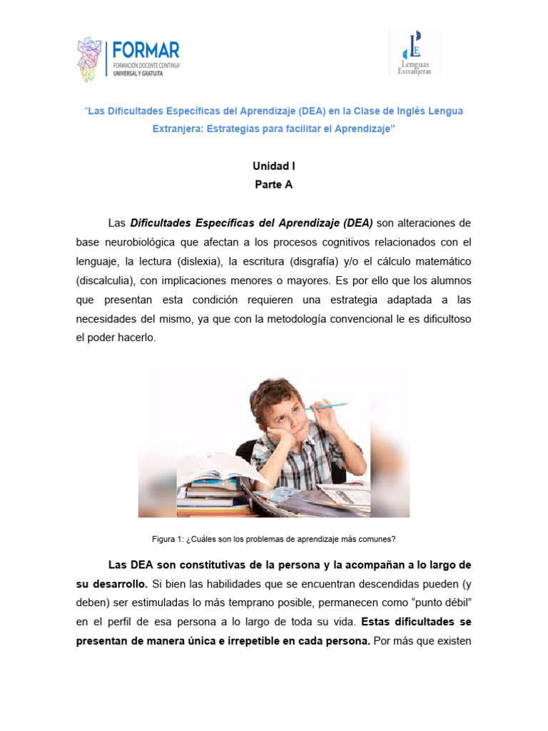 Dificultades Especificas del Aprendizaje (GPI).docx | PDF | Dislexia | Aprendizaje
