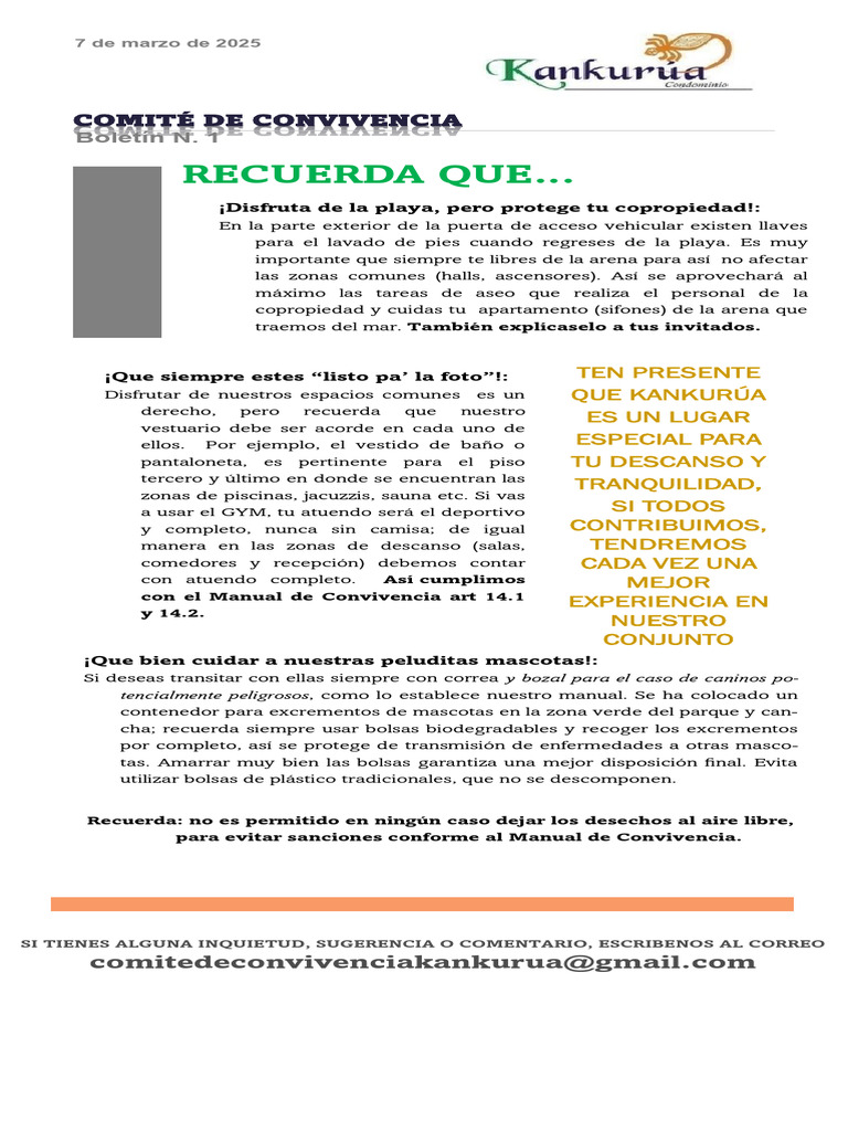 BOLETIN N 1 COMITE DE CONVIVENCIA | PDF