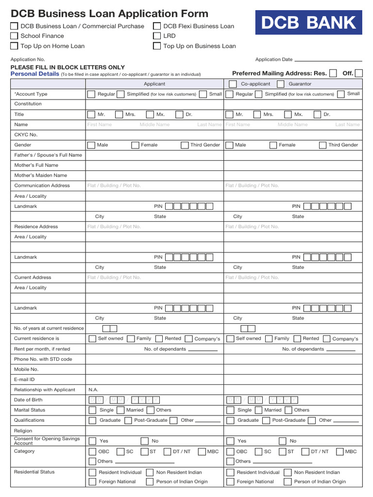 DCB Business Loan Application Form | PDF | Identity Document | Bankruptcy