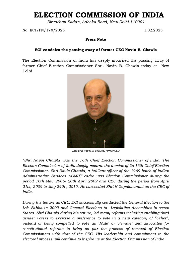 Condolences for Navin B. Chawla, CEC | PDF