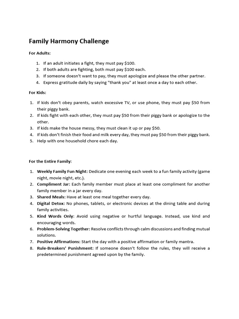 Family Harmony Challenge | PDF