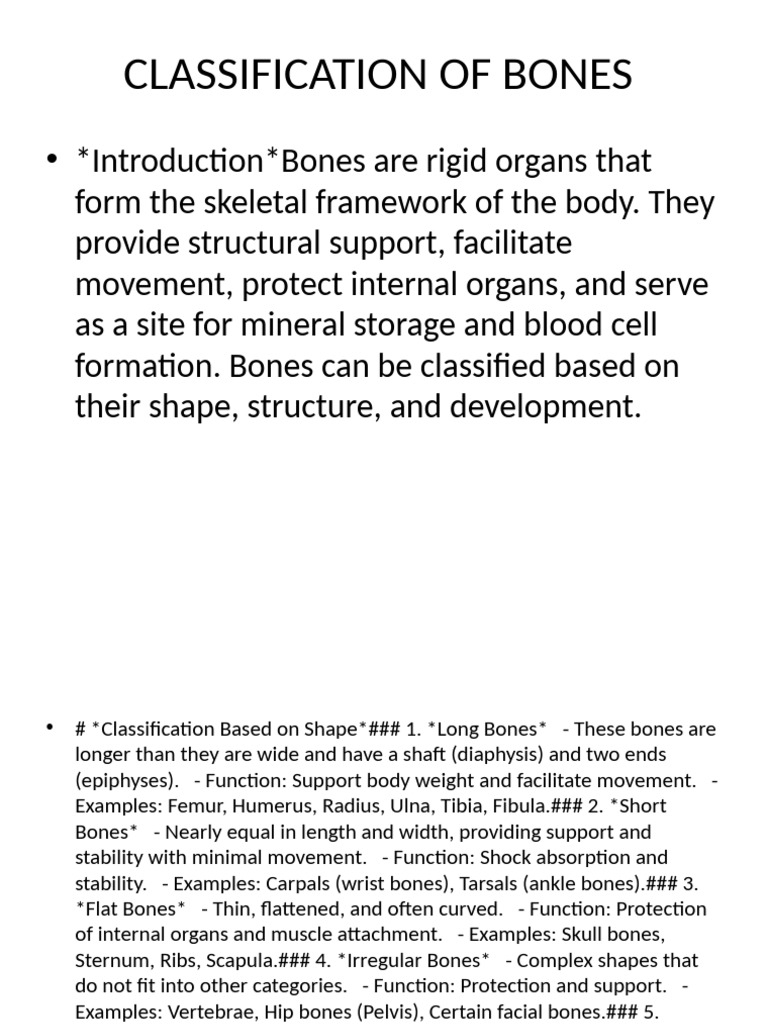 Bone Classification: Types and Functions | PDF | Bone | Musculoskeletal ...