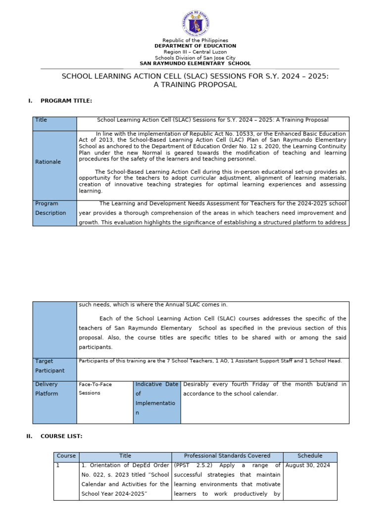 Slac Annual Proposal 2023 2024 | PDF | Intelligence | Procedural Knowledge