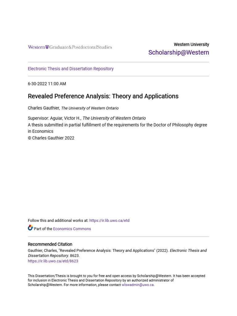 Revealed Preference Analysis - Theory and Applications | PDF | Utility ...