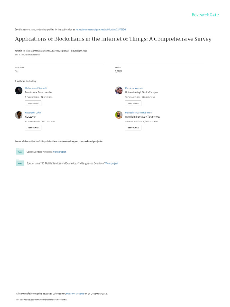 Applications of Blockchains in the Internet of Things_ A Comprehensive Survey - 08580364 | PDF