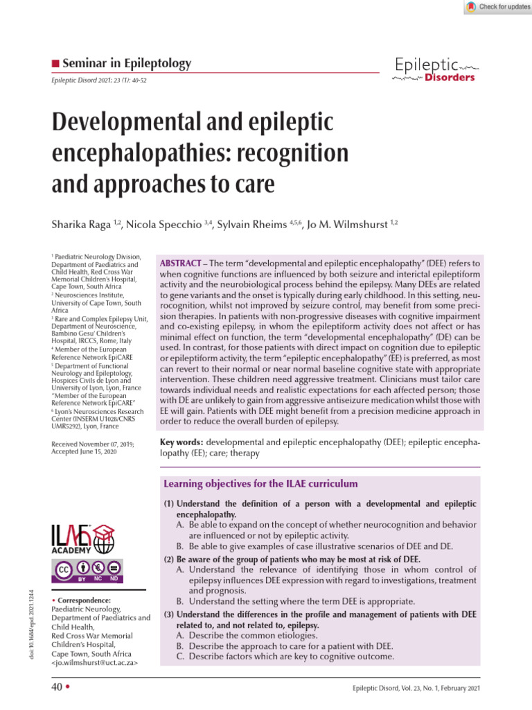 INGLES Epileptic Disorders - 2021 - Raga - Developmental and Epileptic Encephalopathies ...