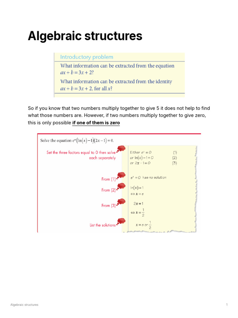 Algebraic Structures | PDF | Equations | System Of Linear Equations