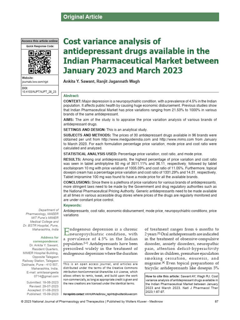Cost Variance Analysis of Antidepressant Drugs.6 | PDF | Antidepressant ...