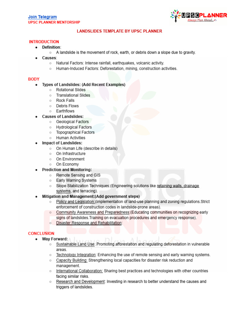 Landslides Template by Upsc Planner | PDF
