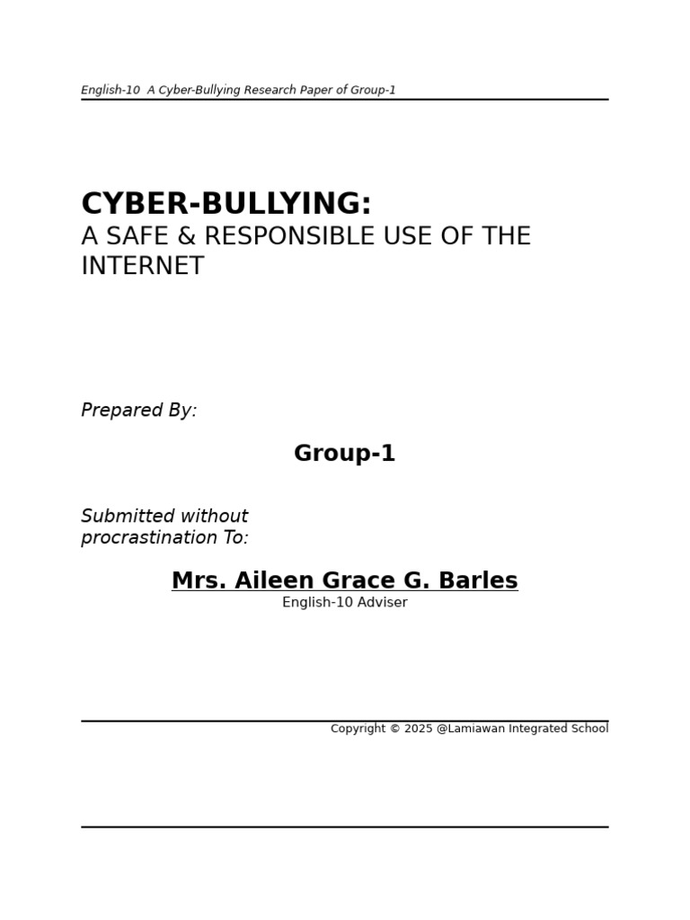 English-10 Research Paper Cyberbullying - Group 1 | PDF | Cyberbullying ...