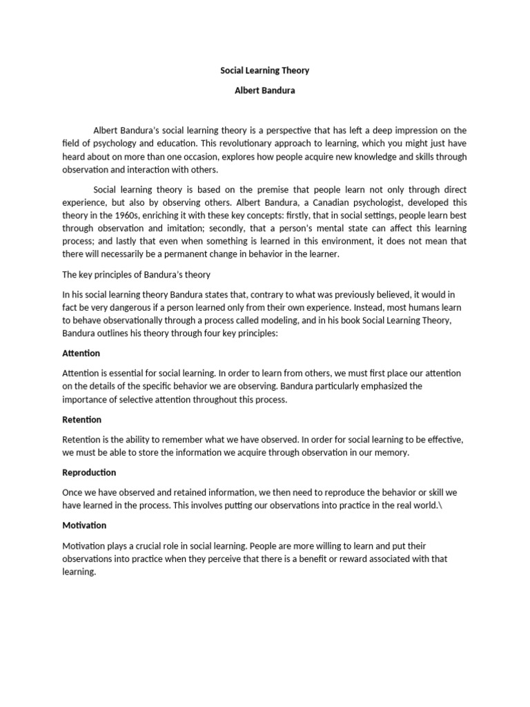 Social Learning Theory and Situated Learning Theory | PDF | Learning ...