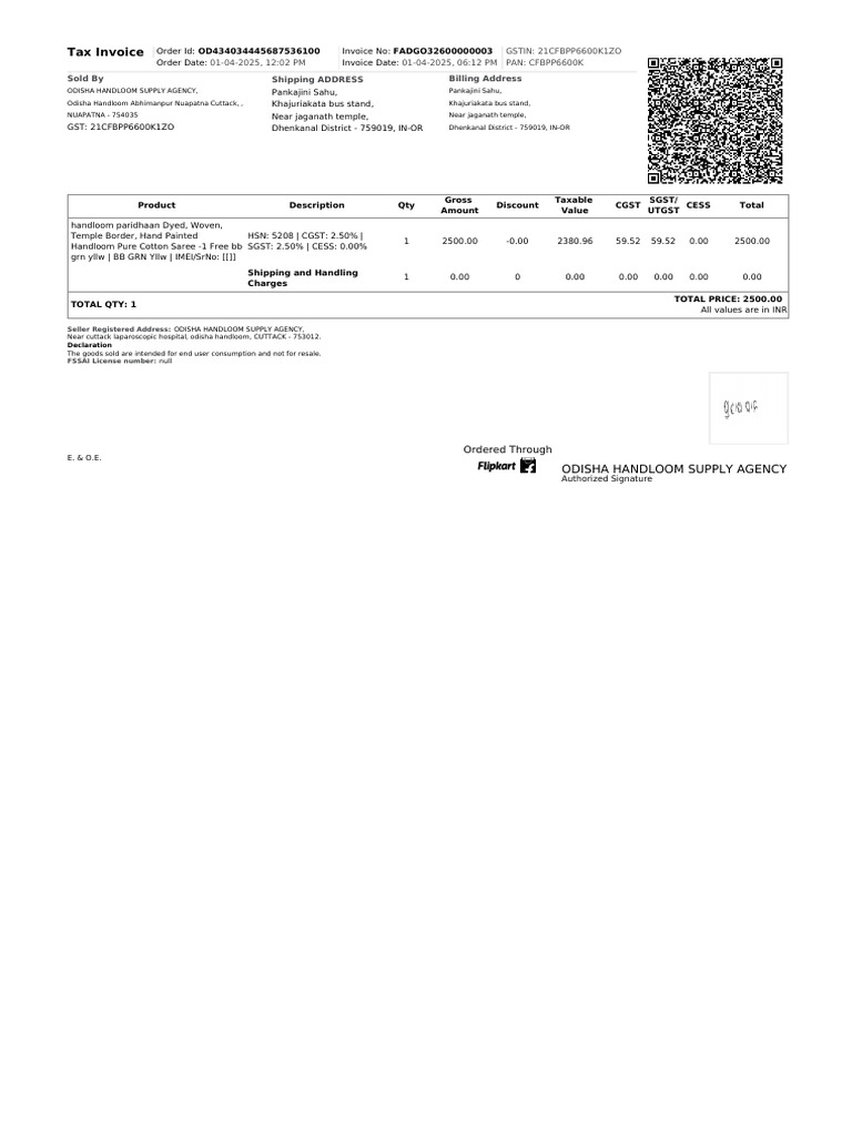 Flipkart Tax Invoice Samples | PDF | Invoice | Public Finance
