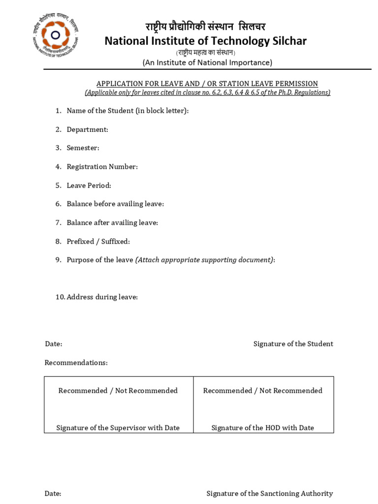 Ph.D. Leave Application Format | PDF