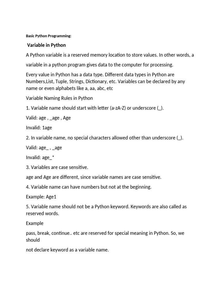 Python Variables and Data Types Guide | PDF | Control Flow | Data Type