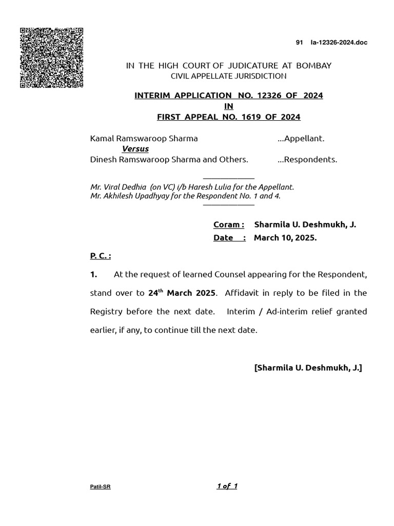 Bombay High Court Interim Application 2024 | PDF