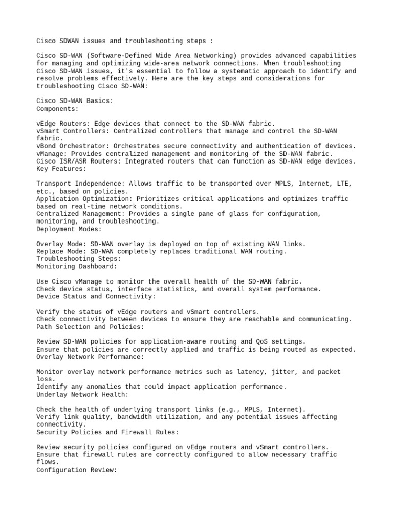 Cisco SDWAN Issues and Tshoot Steps | PDF | Computer Network | Routing