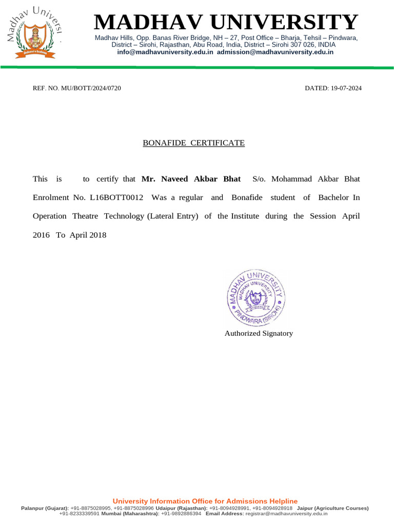Bonafide Certificate 1 | PDF
