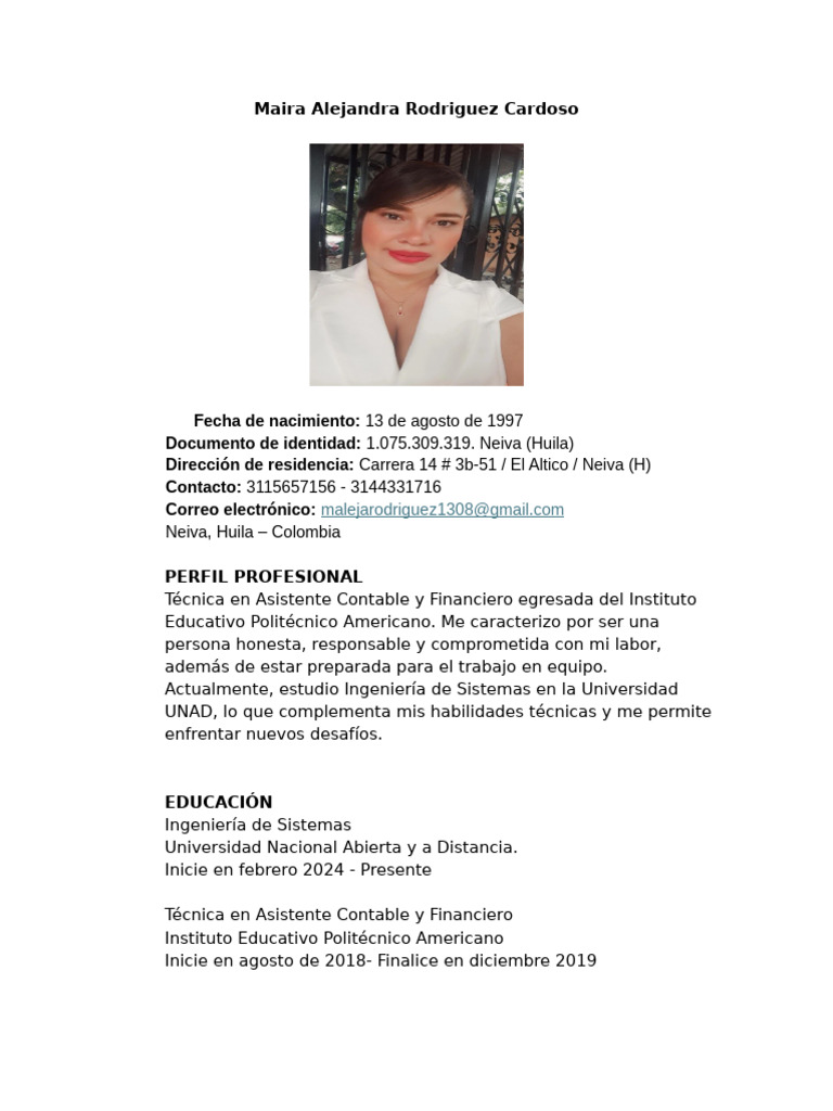 Hoja de Vida Maira A Rodriguez | PDF