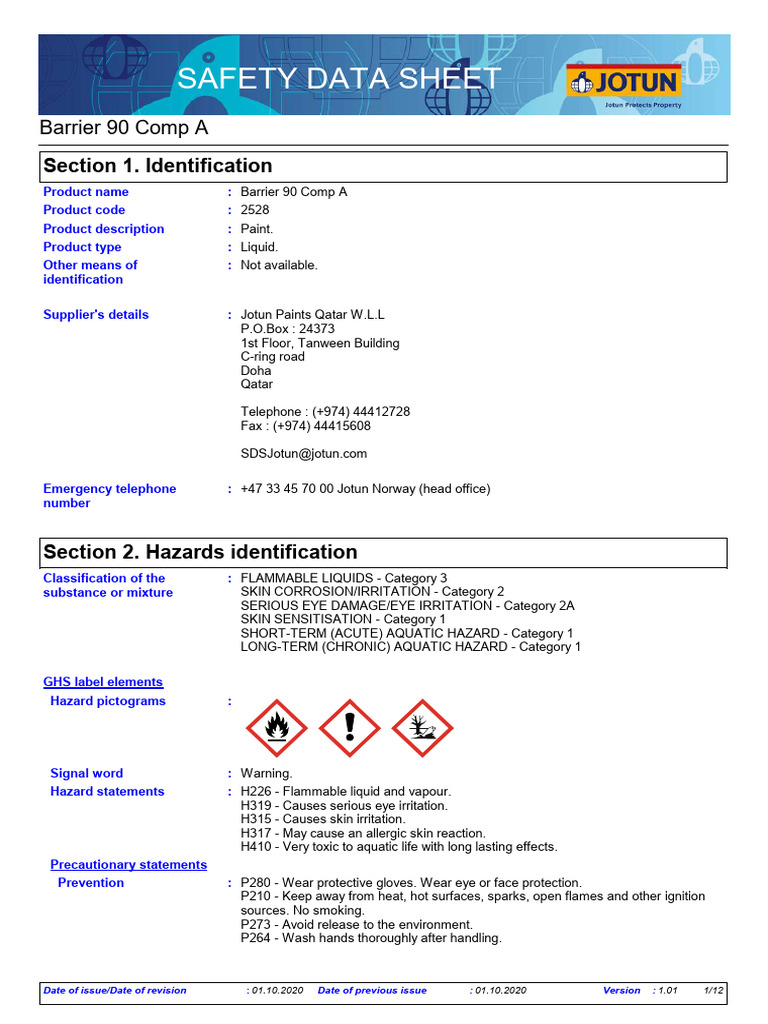 SDS 2528 Barrier 90 Comp A Euk QA | PDF | Toxicity | Personal Protective Equipment
