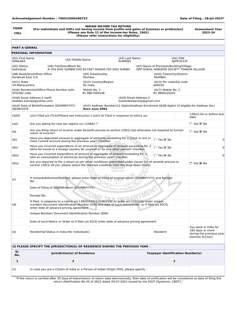 ITR FORM AY 2023-24 - Copy | PDF | Capital Gain | Capital Gains Tax