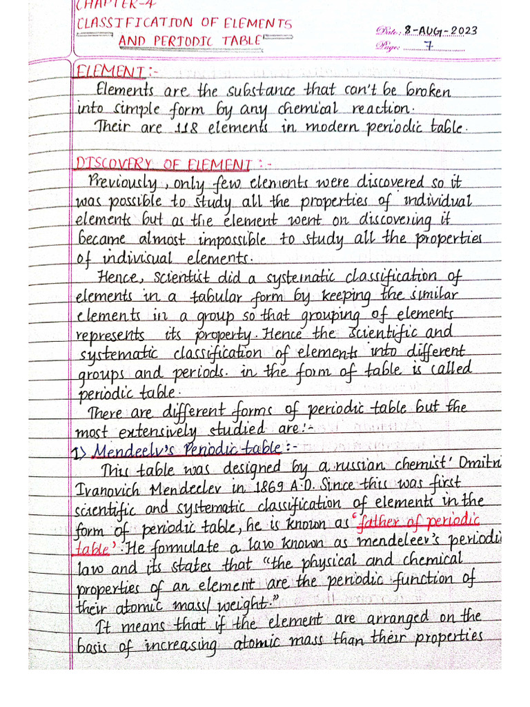 Notes On Classification of Elements and Periodic Table | PDF