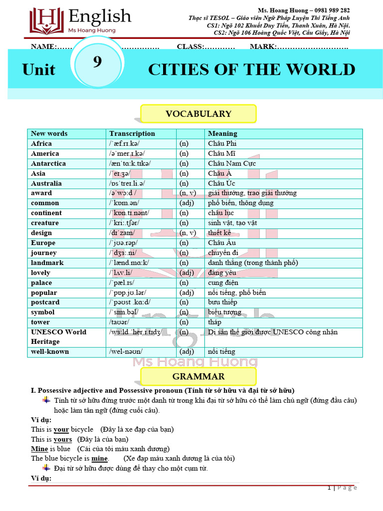 E6-UNIT 9-CITIES OF THE WORLD-ch A 14.2 | PDF