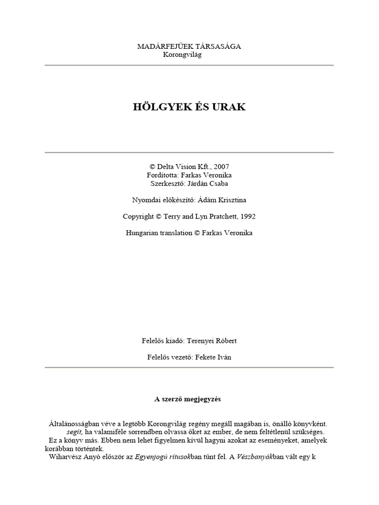 Terry Pratchett - Korongvilág 14. - Hölgyek És Urak | PDF