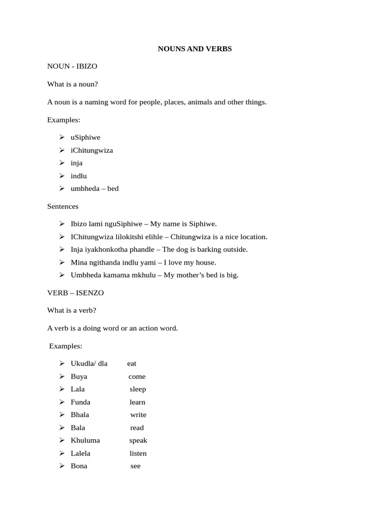 Nouns and Verbs in Afrikaans | PDF