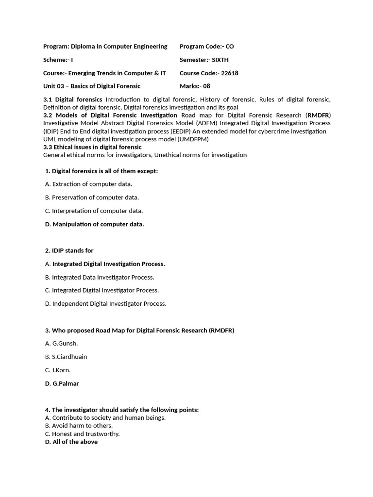 3 rd chapters MCQ's | PDF | Digital Forensics | Computer Forensics