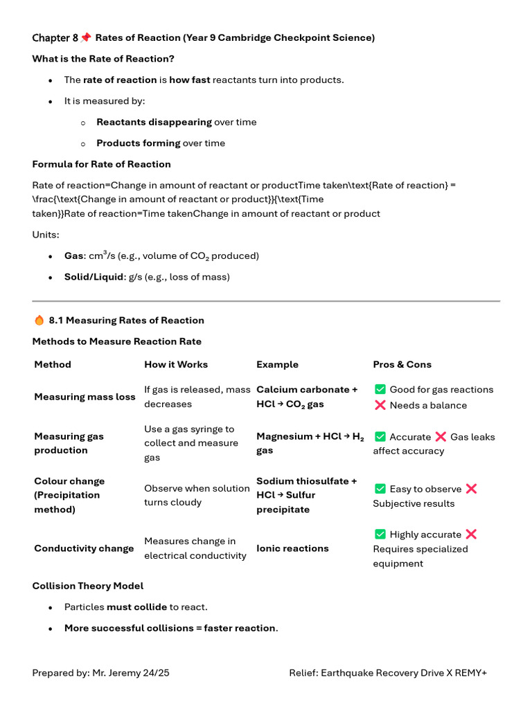 Chapter 8 Rates of Reaction | PDF | Reaction Rate | Chemical Reactions