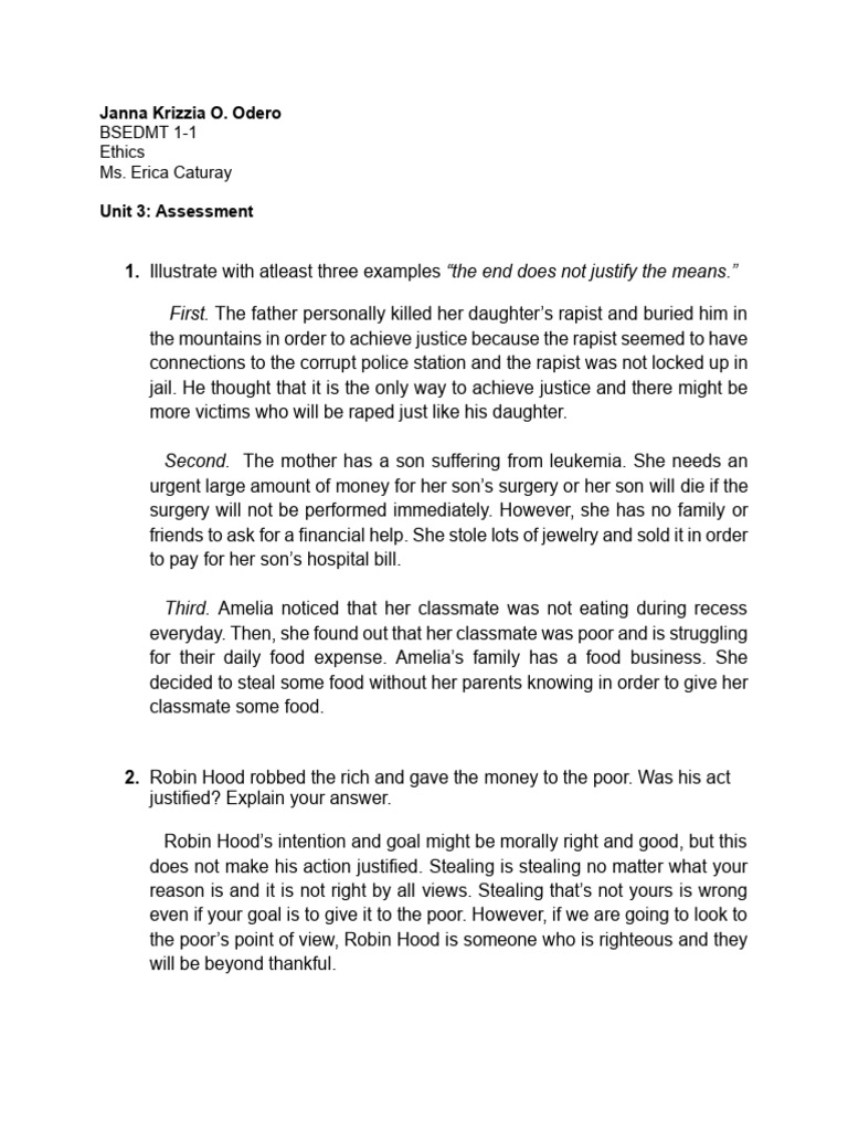 Ethics Unit 3 Assessment | PDF