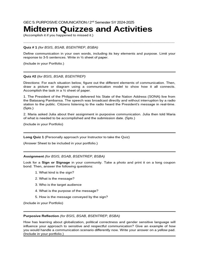 GEC 5 Midterm Quizzes and Activities | PDF | Communication | Human Communication